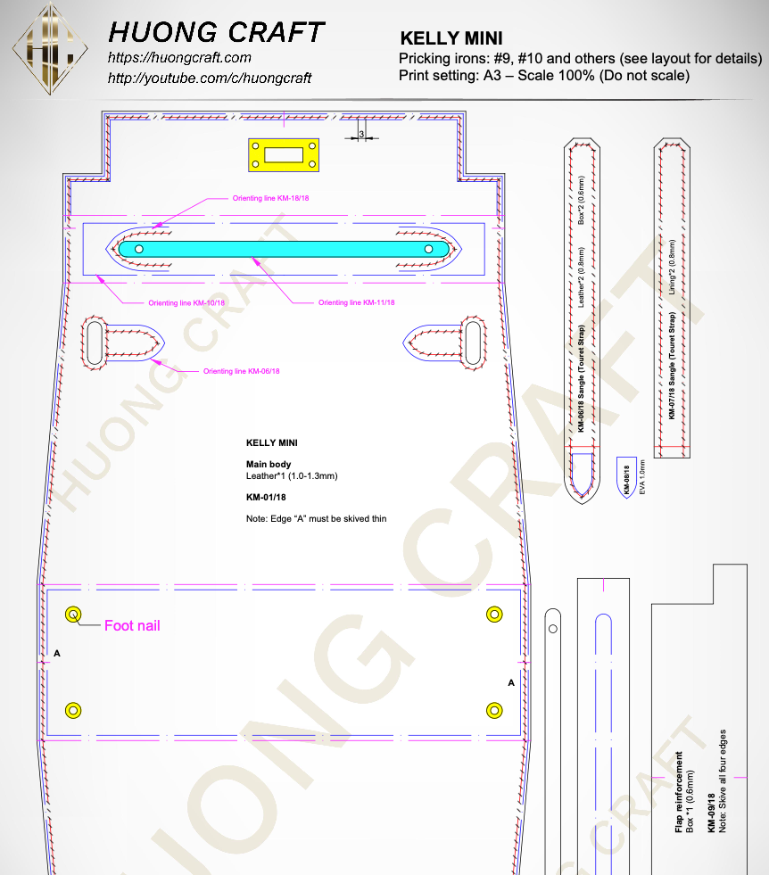 Mini Kelly Bag PDF Pattern – Hand-Stitched Leather Template – HUONG CRAFT